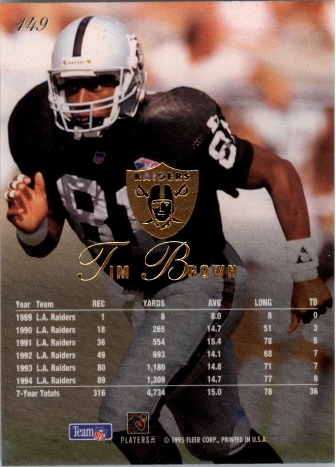 1995 Flair #149 Tim Brown Oakland Raiders NFL HOF Notre Dame Fighting ...