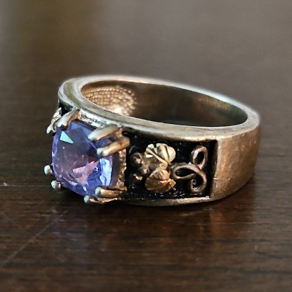 Black Hills Gold 12k & Sterling Silver Purple Amethyst Gem Ring Size 7 ...