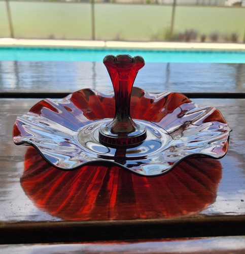 Vintage Anchor Hocking Glass Candy Dish Tidbit Tray Royal Ruby Red ...