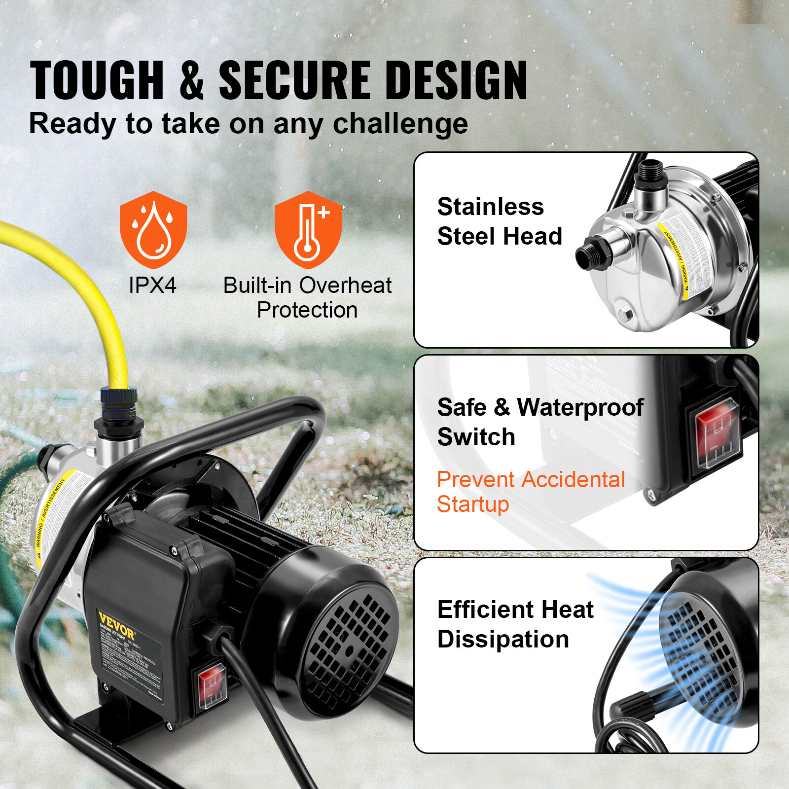 VEVOR 1.5HP Booster Water Jet Pump 1" Portable Shallow Well Pump 164ft ...