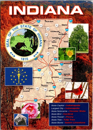 Chrome Postcard: INDIANA, The State Of Indiana Map | eBay