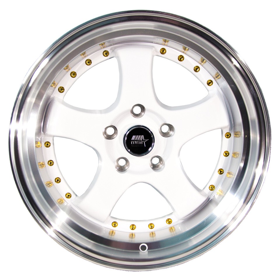 18x8.5 +20 MST MT07 5x114.3 White w/Machined Lip Gold Rivets Wheels ...