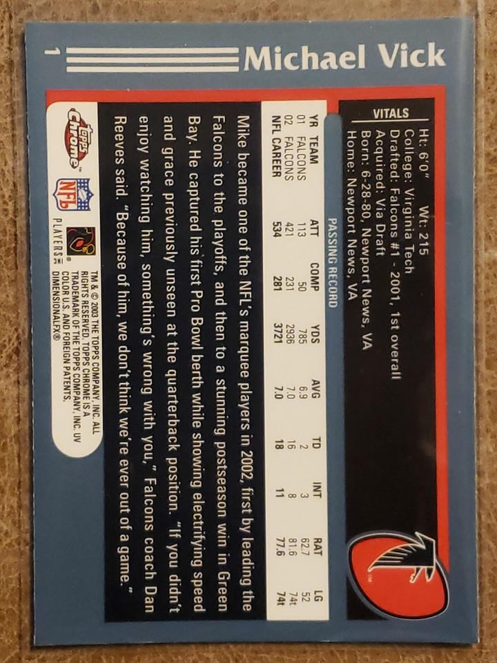 2003 TOPPS CHROME - MICHAEL VICK - ATLANTA FALCONS FOOTBALL CARD | eBay