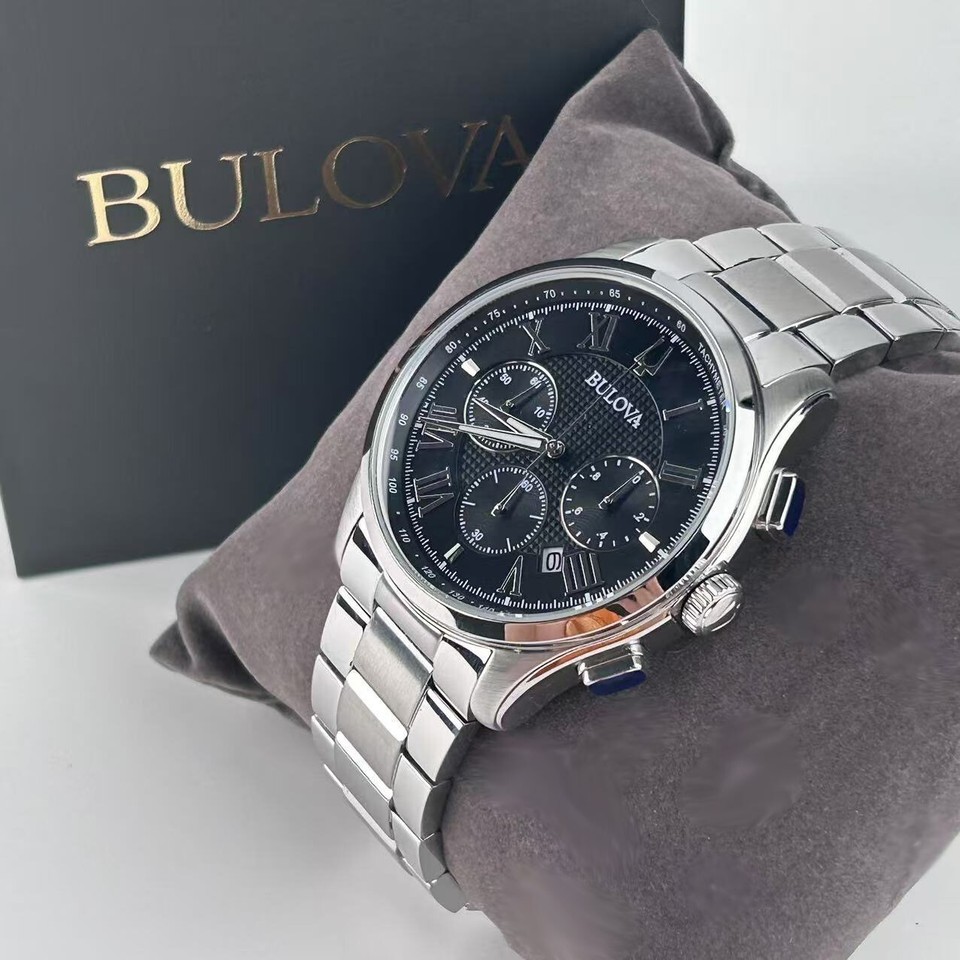 Bulova Classic 96B288 Men's Watch Black Dial Wilton Chronograph ...