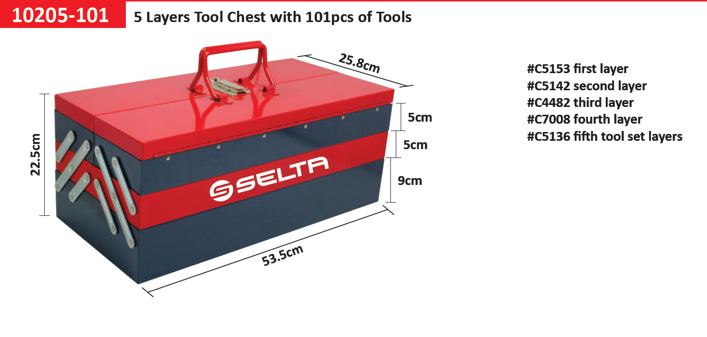 Selta Taiwan 5 Layer HD Tool Chest 101pc Tool: Socket & Accessory Spanner Hammer | eBay