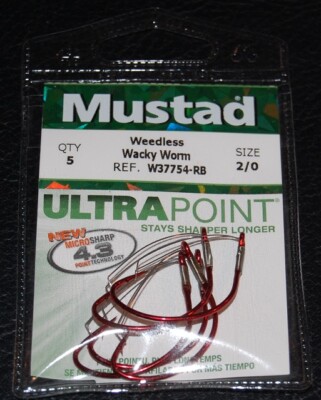 Mustad W37754NP-RB Red Wide Gap Weedless Hooks Size 2/0 W37754NPRB-20 ...