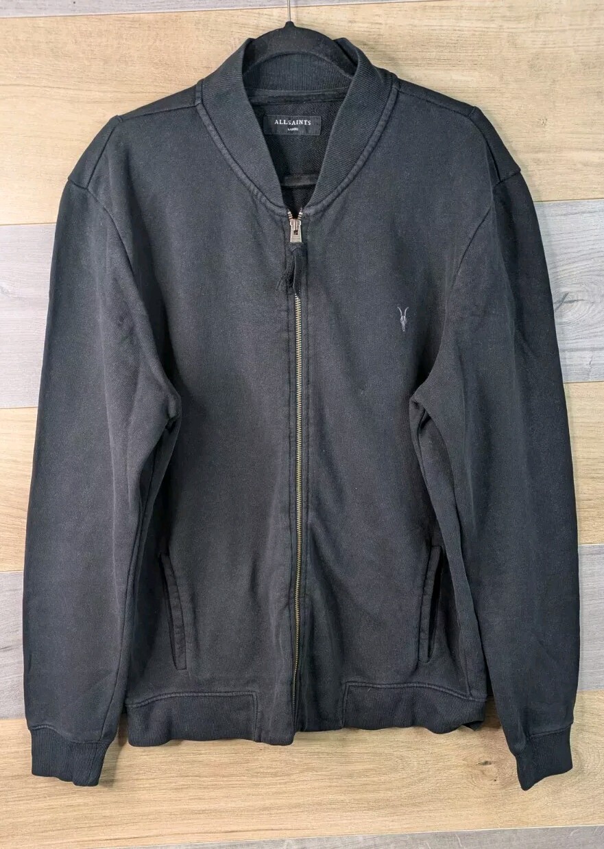All Saints Raven Bomber Sweatshirt Mens Large Full Zi… - Gem