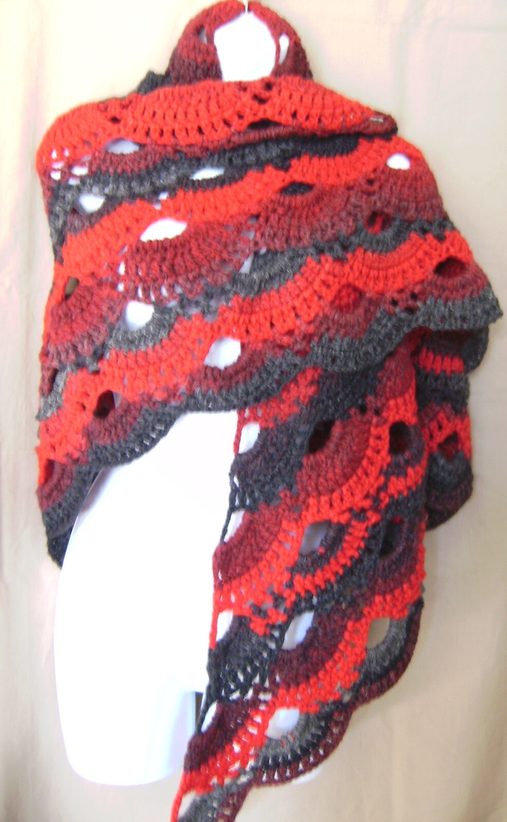 RED BLACK MULTI COLOR SHAWL WRAP HAND MADE CROCHET | eBay