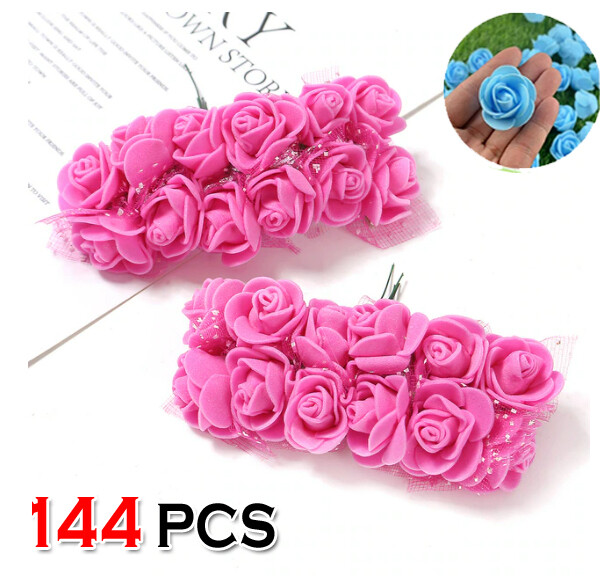144Pcs 2.5cm Artificial Flowers Mini Foam Roses with Stem Wedding ...