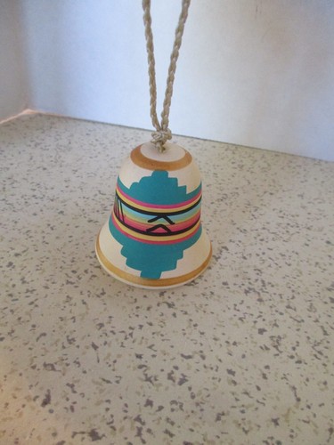 VINTAGE POTTERY BELL, NATIVE AMERICAN STYLE DESIGN, 2"X2", HANGS | eBay UK