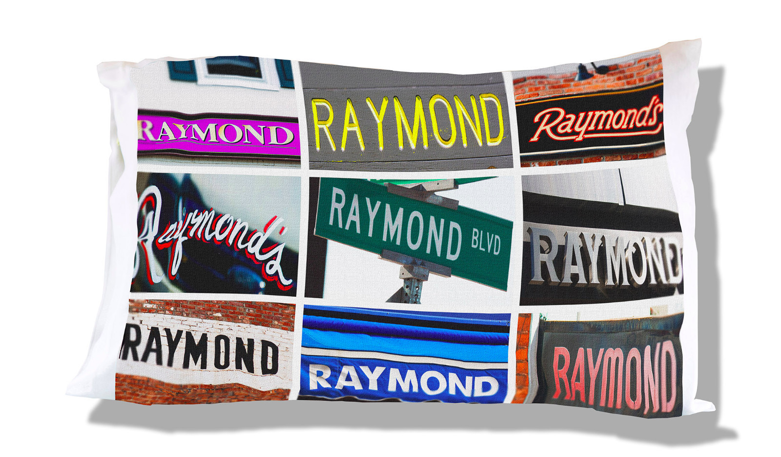 RAYMOND Personalized Pillowcase featuring the name in photos of signs ...