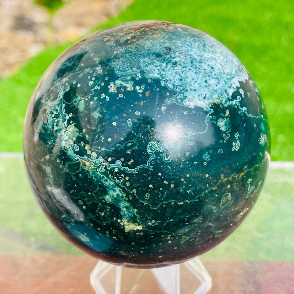 752g Natural Green Exquisite Pattern Ocean Jasper Sphere Quartz Crystal ...