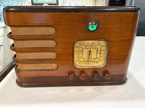ANTIQUE 1938 WOOD DELCO 7 TUBE RADIO Short Wave MODEL R-1128 W/ EYE ...
