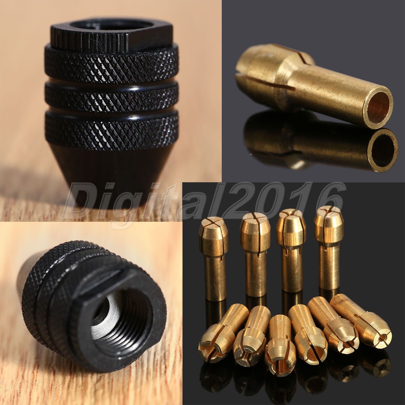 10Pcs 0.5mm-3.2mm Brass Collets 4.3mm Shank & M7 Keyless Drill Chuck ...