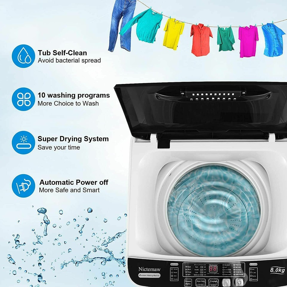 17.6lbs 2 IN1 Auto Washing Machine Set Portable Compact Laundry washer ...