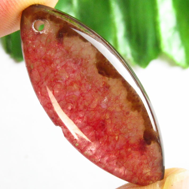 D85779 Red Druzy Geode Agate Olivary Pendant Bead 35x15x5mm | eBay