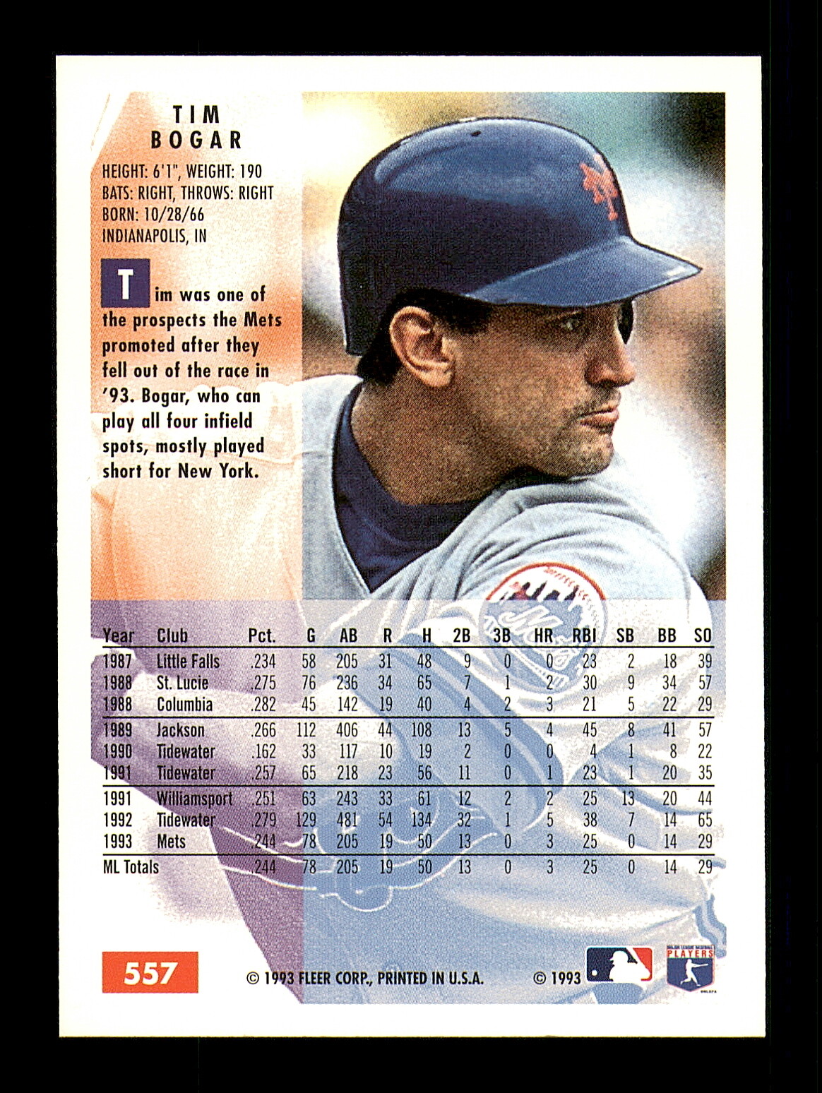 Tim Bogar Authentic Autographed Signed 1994 Fleer Card #557 New York ...