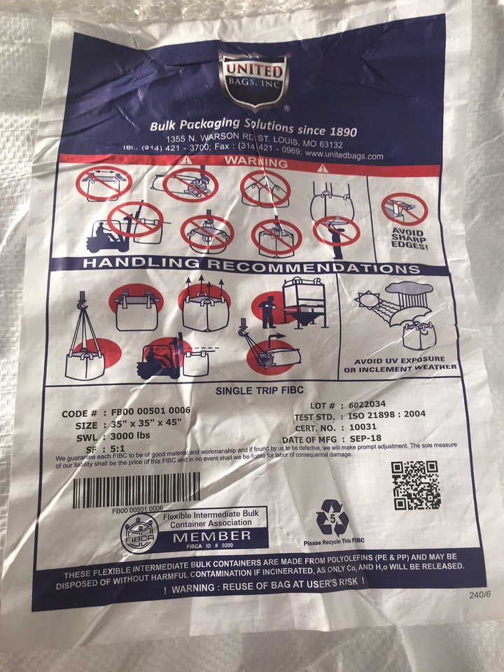 35" x 35" x 45" Bulk Bag Tote (FIBC) - Spout Top & Bottom | eBay