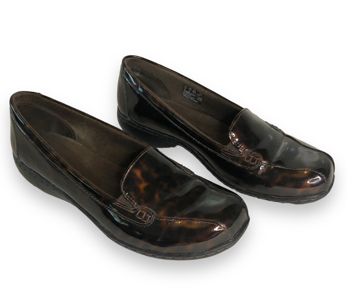 Clarks Womens Tortoise Shell Patent Leather Comfort Loafer Flats Shoes ...