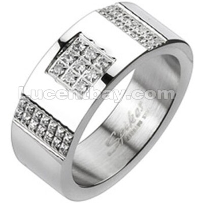 Spiked 316L Stainless Steel Micro Multi CZ Paved Band Ring | eBay