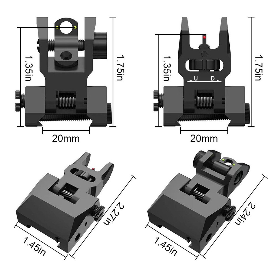 Fiber Optic Iron Sights Flip Up Iron Sight Front Rear Sight for Picatinny Weaver | eBay