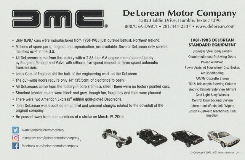 2022 DeLorean Motor Company DMC SEMA Show Promo Info Card | eBay