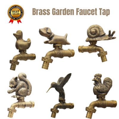 Brass Garden Faucet Tap Water-Animal Handle Spigot Outdoor Yard Vintage ...