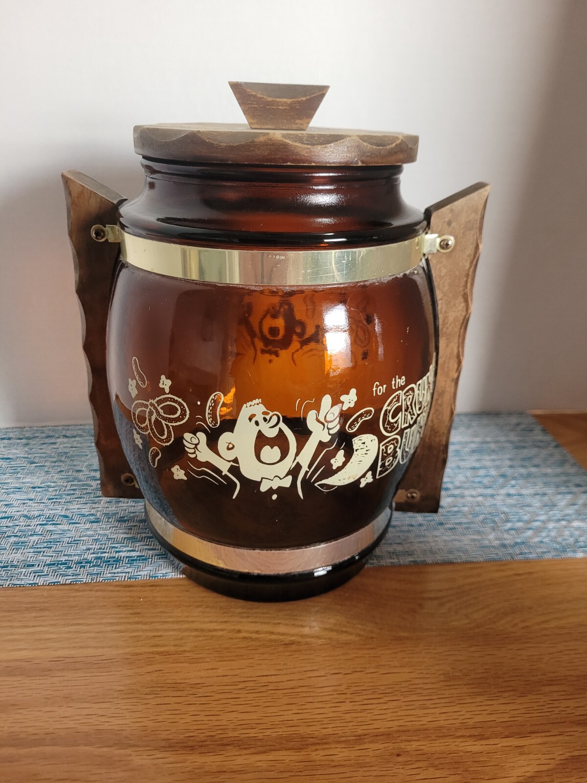 Vintage SIESTA WARE Glass Snack Cookie Jar Barrel With Lid DOUBLE ...