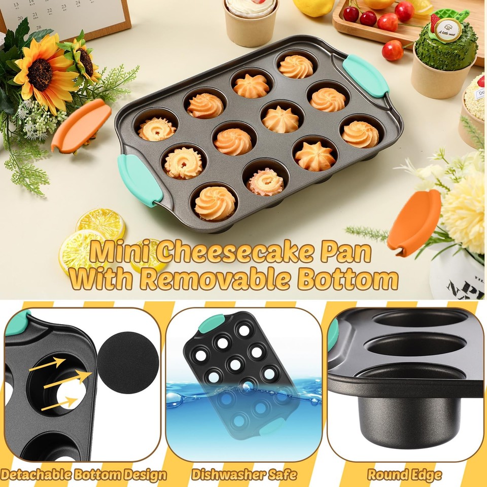 3 Pack Mini Cheesecake Pans Removable Bottom 12 Cavity Mini Cupcake Pan ...
