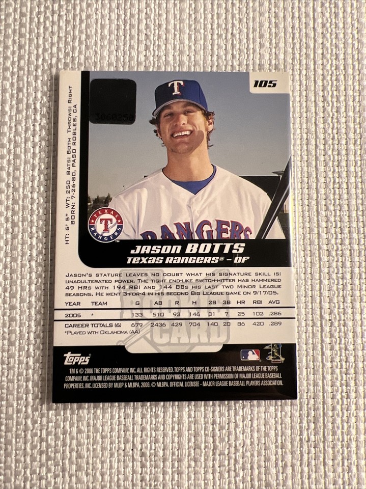 Jason Botts 2006 Topps Co-Signers Auto Card #105 Rangers | eBay