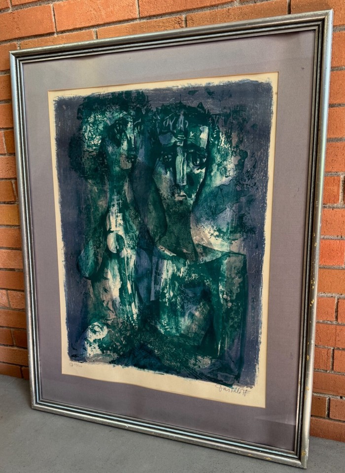 Vintage Screen Print Man Woman Figural Mid Century Modern Art Signed ...