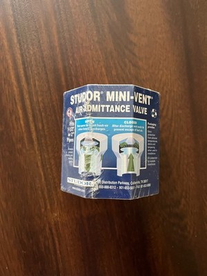 Studor Mini-Vent (Air Admittance Valve) 20301 PVC. Fits 1-1/2" or 2 ...