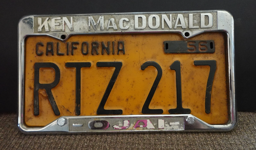 VINTAGE KEN MACDONALD OJAI, CALIF W/ 1956 CAL PLATE METAL LICENSE PLATE ...