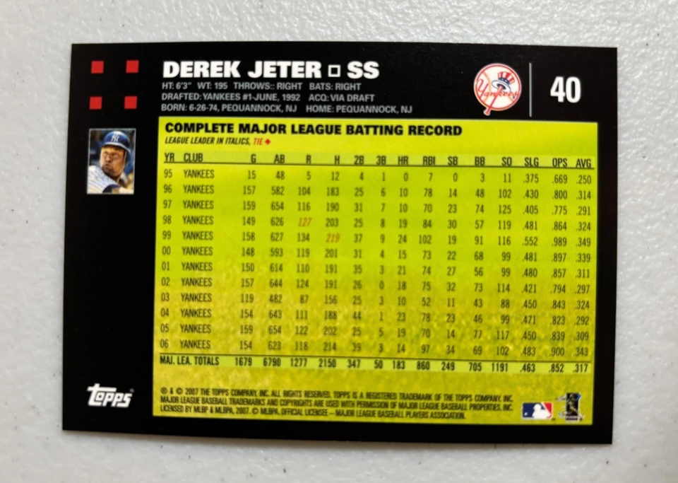 2007 Topps Derek Jeter #40 CORRECTED ~ NO Mickey Mantle or George Bush ...