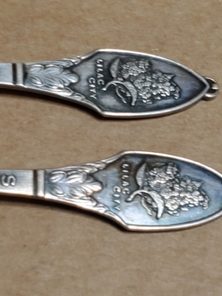 VINTAGE SMR Denmark Silverplate Souvenir Spoons Set of 2 Lilac City ...