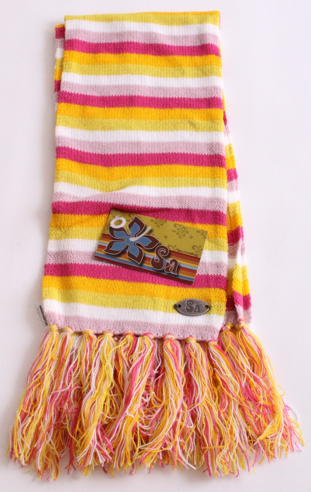 ERICA PINK AND YELLOW STRIPED LONG SCARF WITH FRINGE | eBay