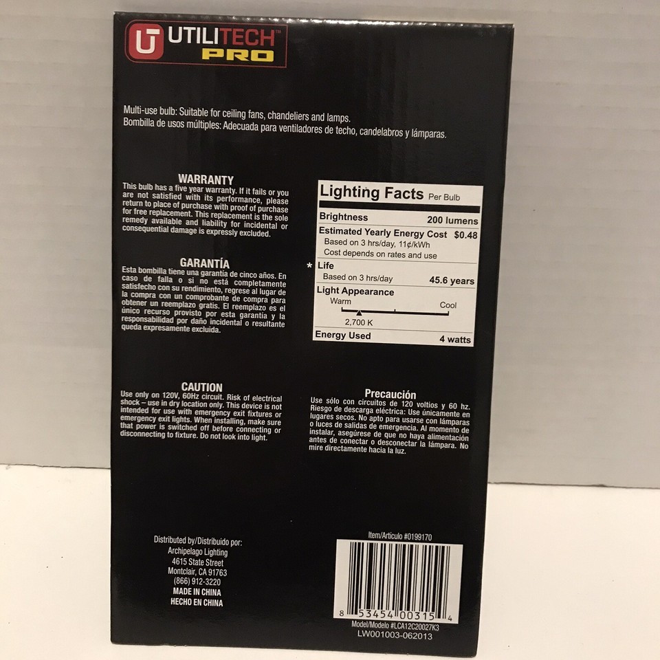 Utilitech Pro LED Dimmable ~ 40 W ~ Warm White ~ Replacement Chandelier ...