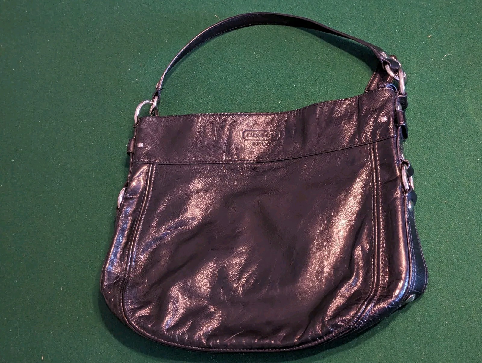 Large Coach Purse, Black Leather - Gem