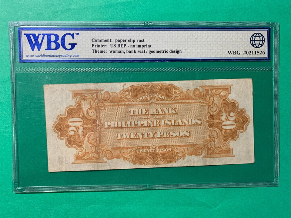 1912 20 PESO BANK OF THE PHILIPPINES ISLANDS B55081 P-9b WBG VF 25 | eBay