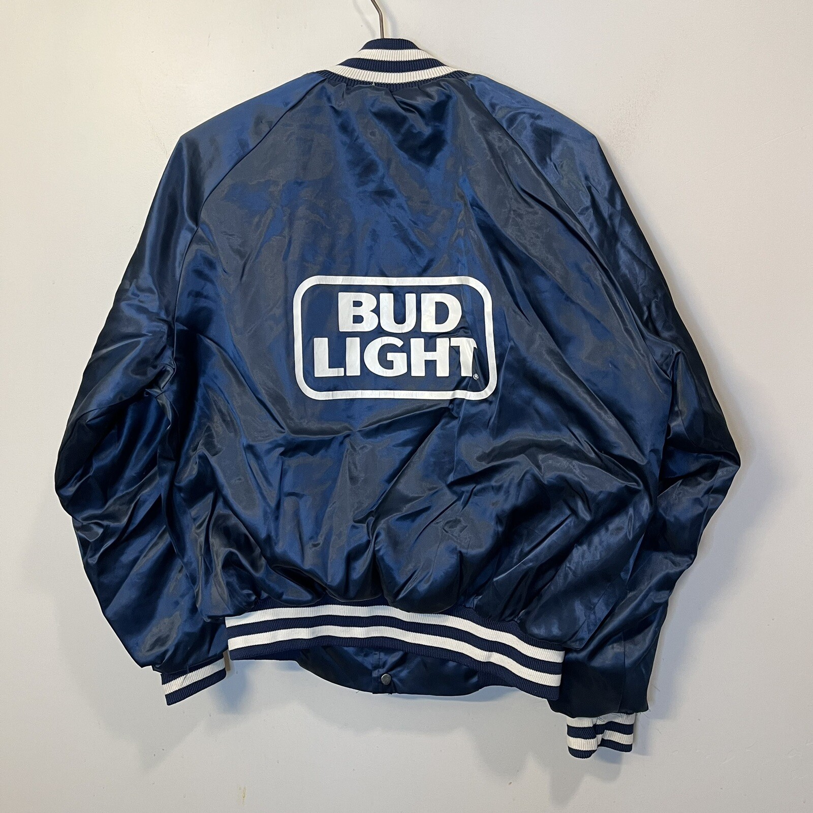 Vintage Satin Bomber Jacket BUD LIGHT BEER Sz Medium … - Gem