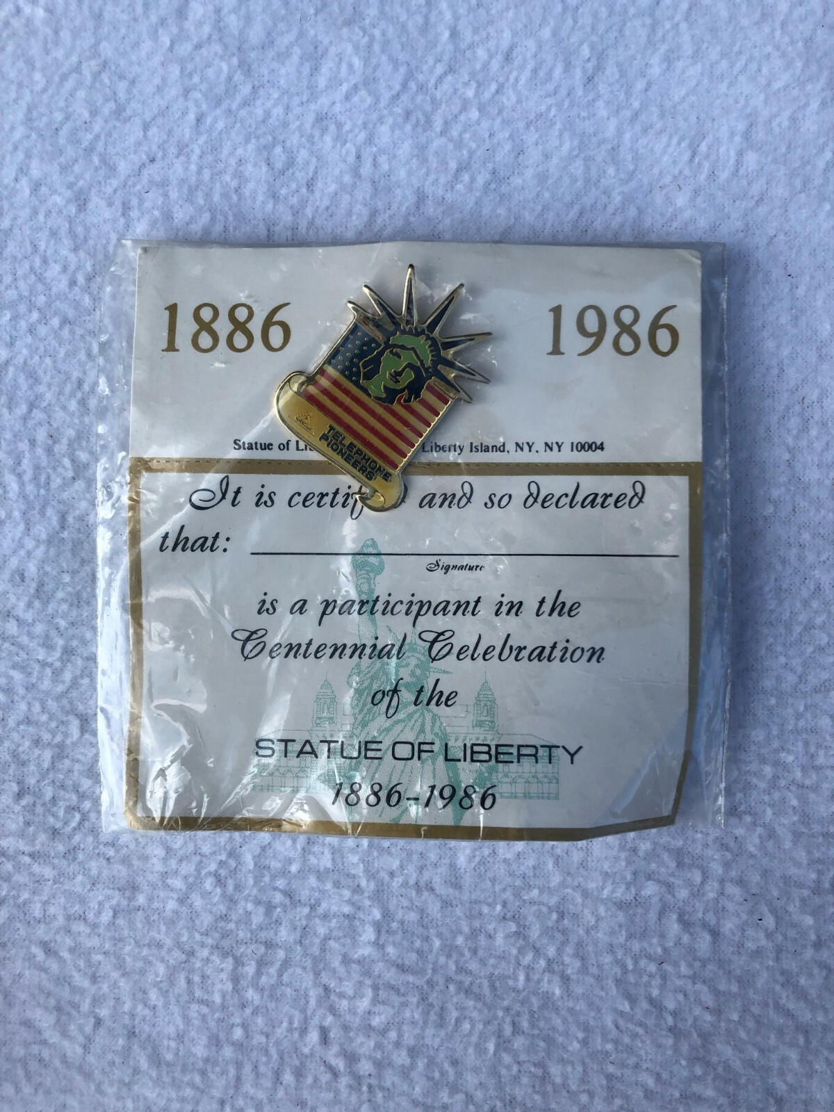 Statue of Liberty Centennial Celebration Pin 1886-1986 "New York ASBO ...