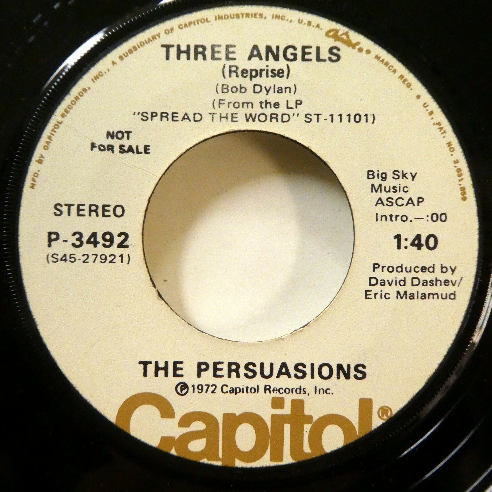PERSUATIONS 45 Three Angels / (Reprise) CAPITOL promo MINT- Bob Dylan ...