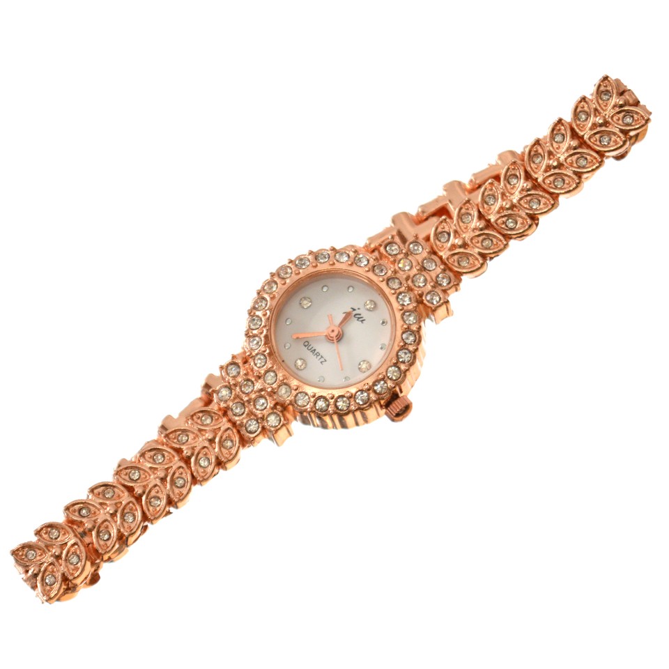 Women's Girls Crystal Analog Rose Gold And Diamonte Slim Wrist Watch ...