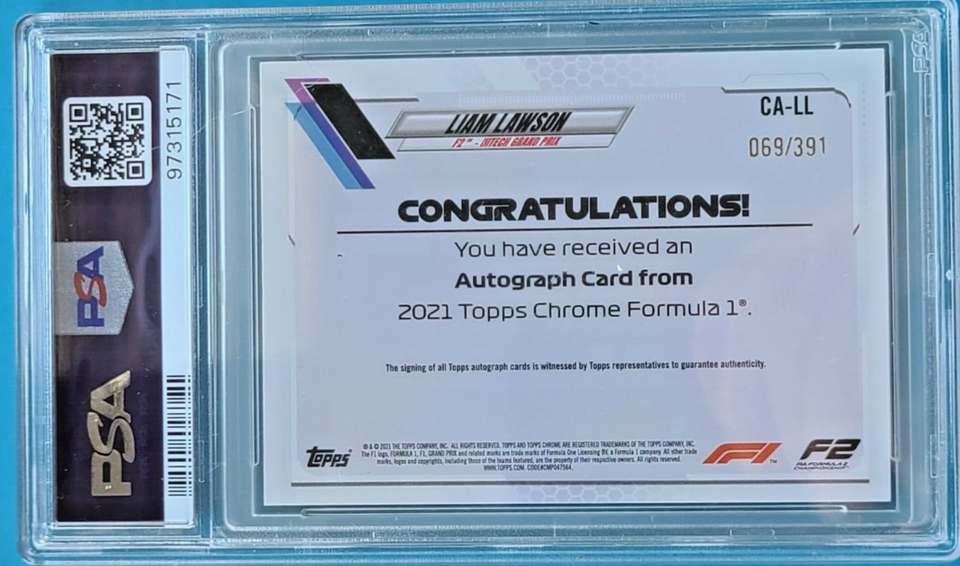 2021 Topps Chrome Formula 1 F1 Liam Lawson Autograph Auto RC Rookie ...