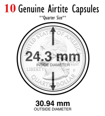 10 Genuine A24 Round AirTite Quarter Coin Capsule Direct Fit Size 24mm ...