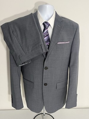 Crown & Ivy gray crosshatch 2-piece suit men size 38s flat pants 33x28 ...