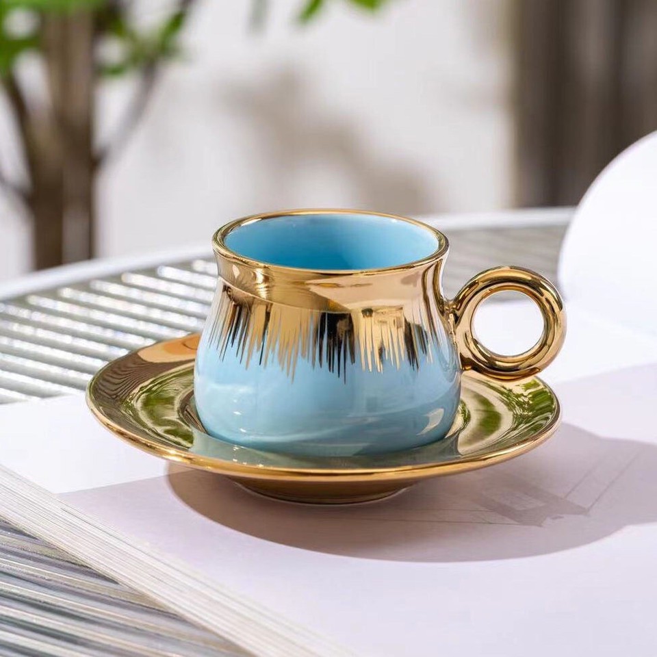 Espresso Cup & Saucer Set Luxury Porcelain Coffee Cafe Cups 90ml Cyan ...