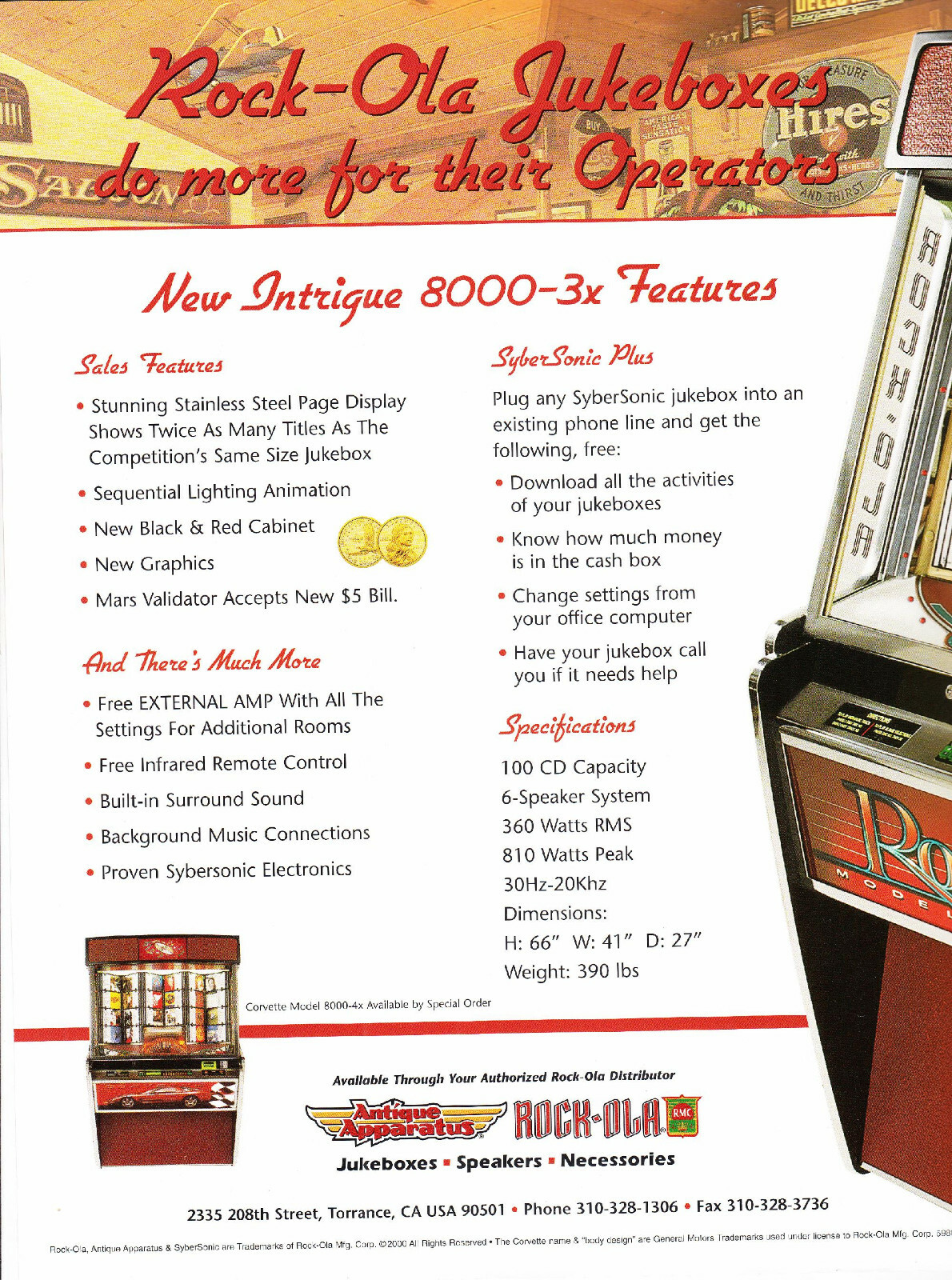 Rock-Ola Antique Apparatus Intrigue 8000 CD juke box jukebox Flyer ...