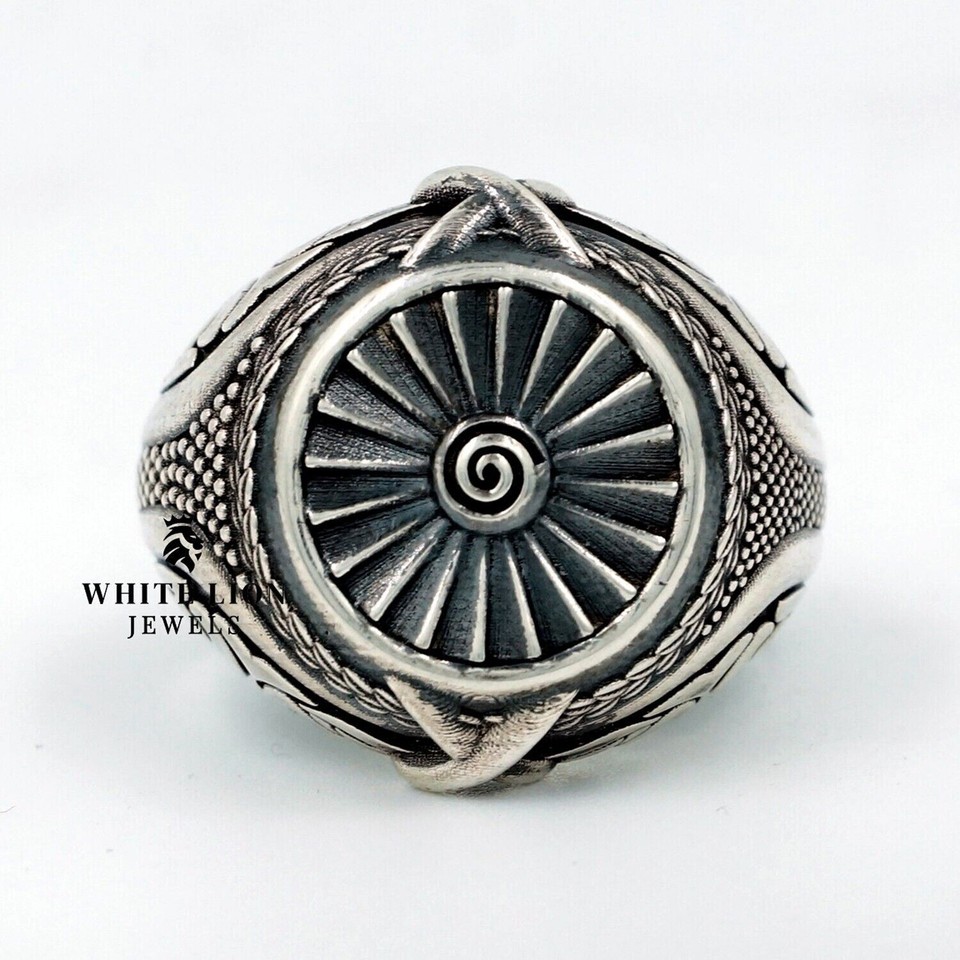 Turbine Mechanical Design Ring Biker Rider Oxidized Men's 925 Sterling ...