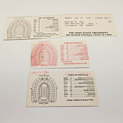 4x Ohio State University Faculty College Football Season Ticket ...